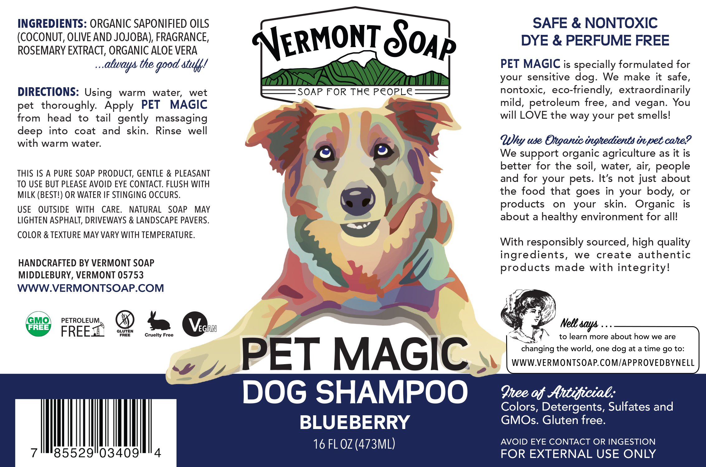 Blueberry Pet Magic Dog Shampoo 16oz Bottle - Vermont Soap